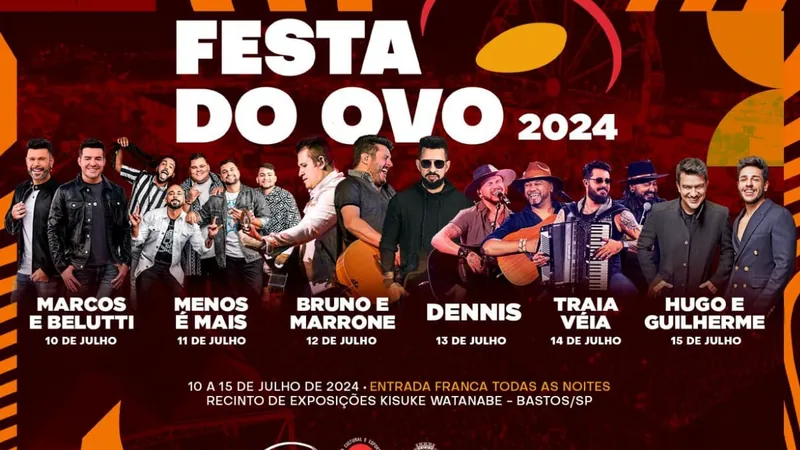 Prefeitura de Bastos anuncia Festa do Ovo 2024; confira os shows